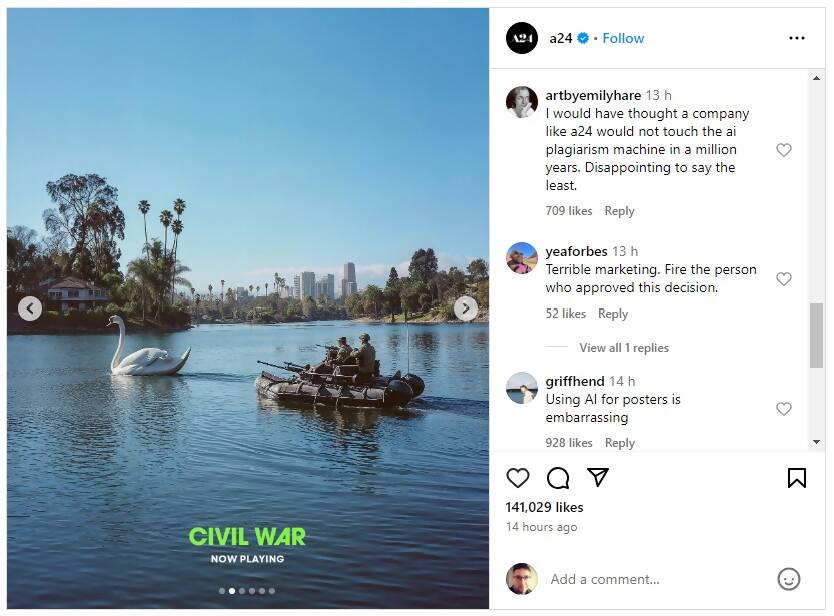 Civil War | A24 is promoting the film with AI-generated posters | Film ...