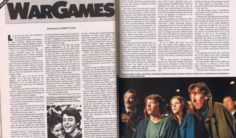 In 1983, the author of Psycho reviewed WarGames | Film Stories